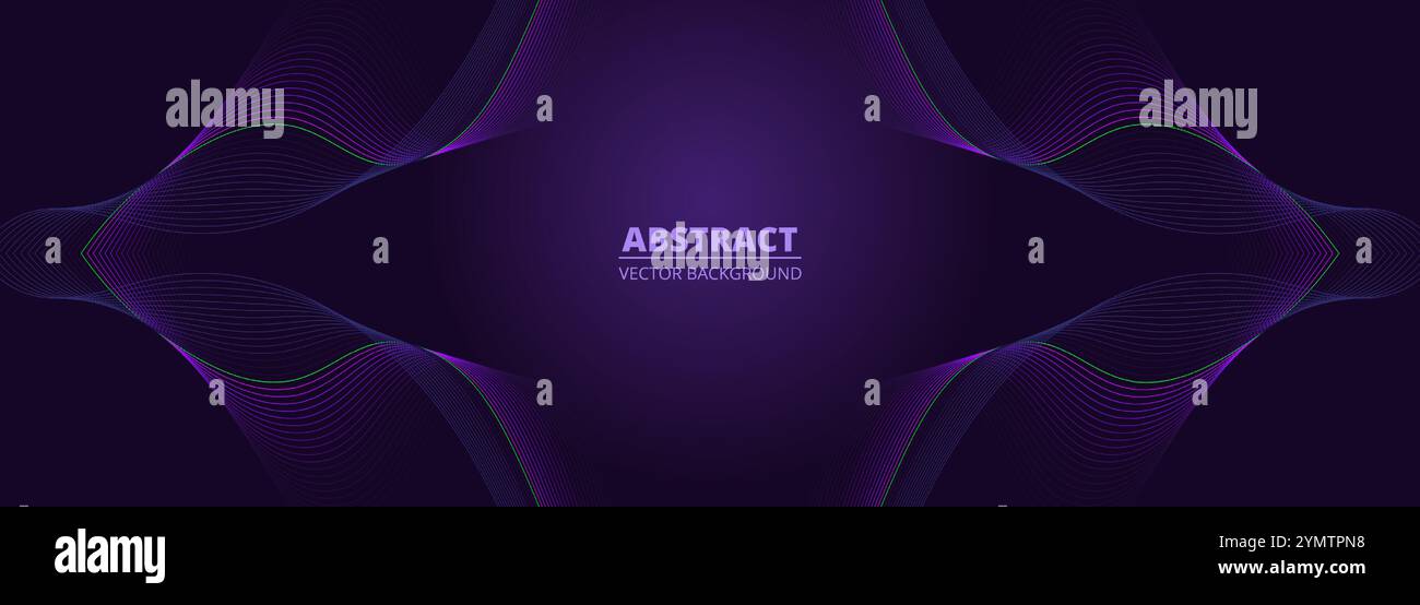 Dark violet wide vector abstract background with frame and purple wavy ...