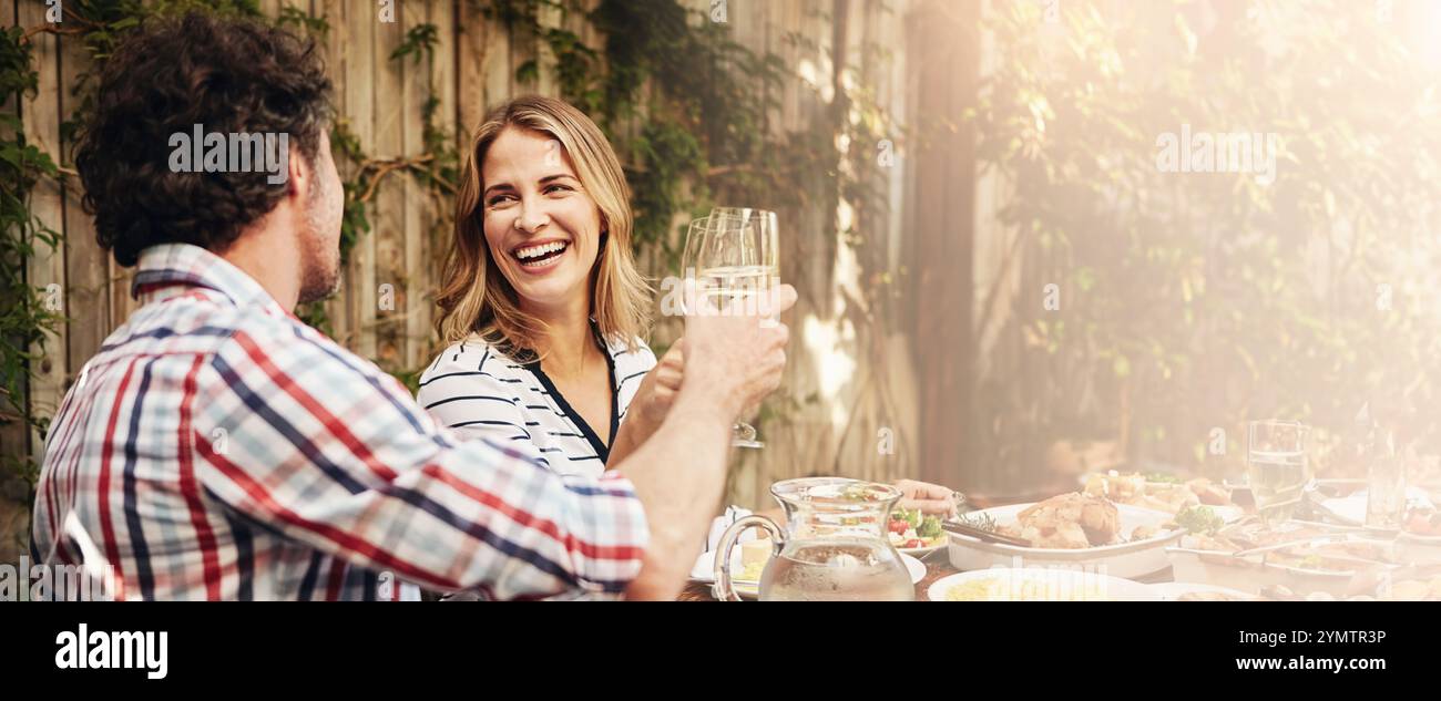 Cheers, couple and celebration with champagne, romance and happy for ...