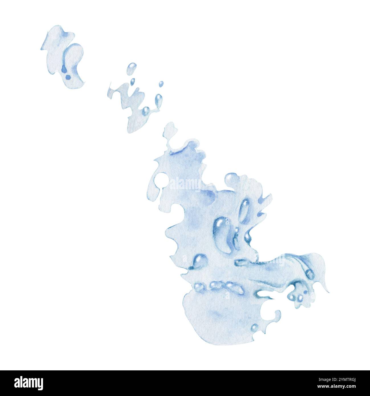 Water flow, splashes bubbles waves with drops, ice cubes hand drawn in ...