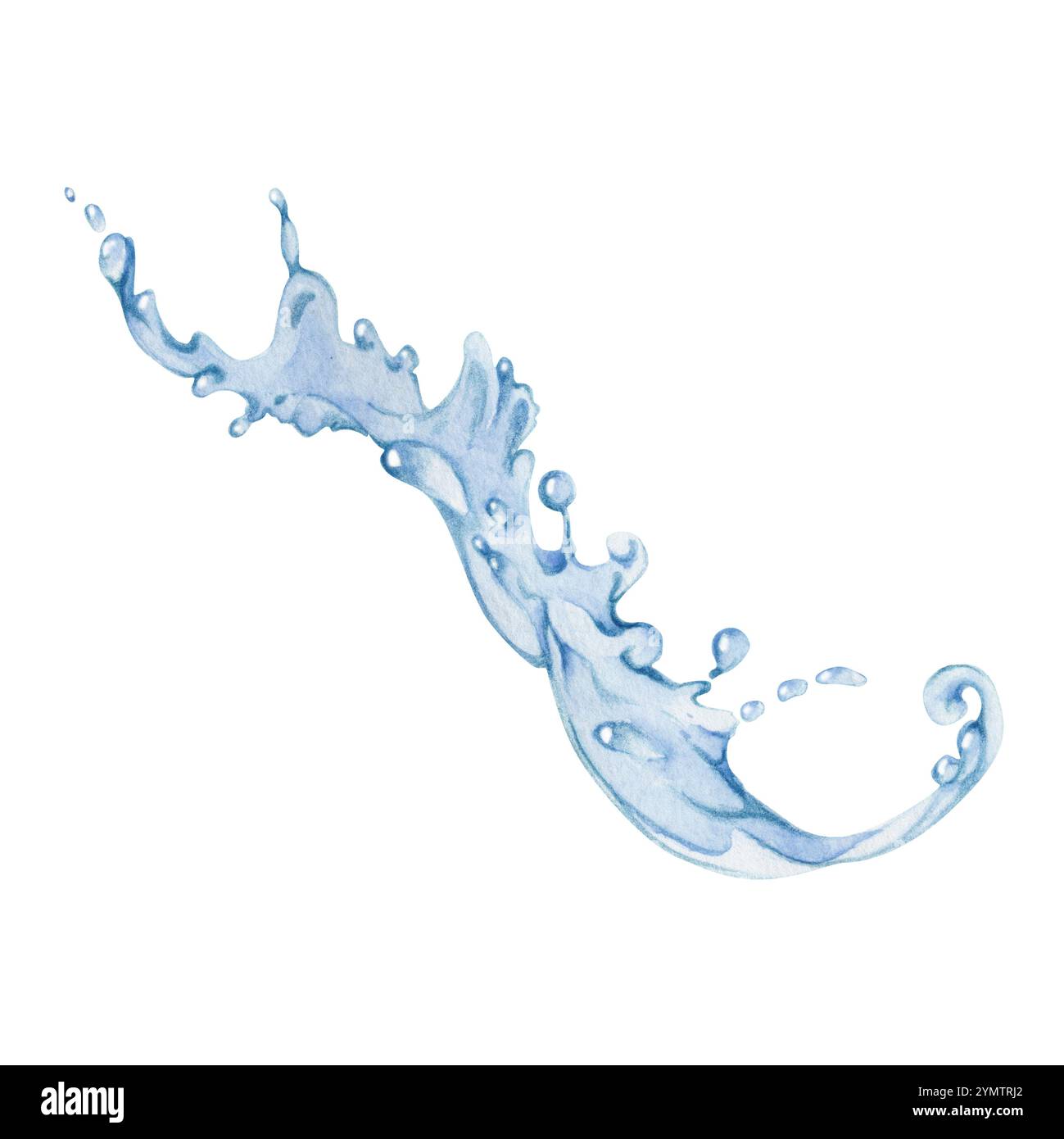 Water flow, splashes bubbles waves with drops, ice cubes hand drawn in ...