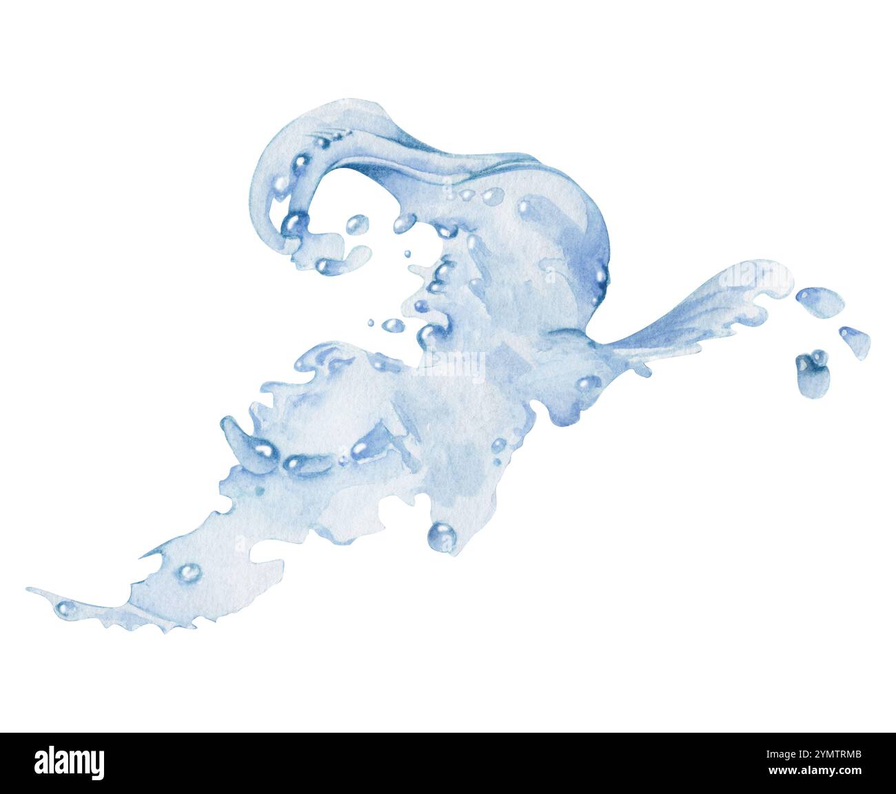Water flow, splashes bubbles waves with drops, ice cubes hand drawn in ...