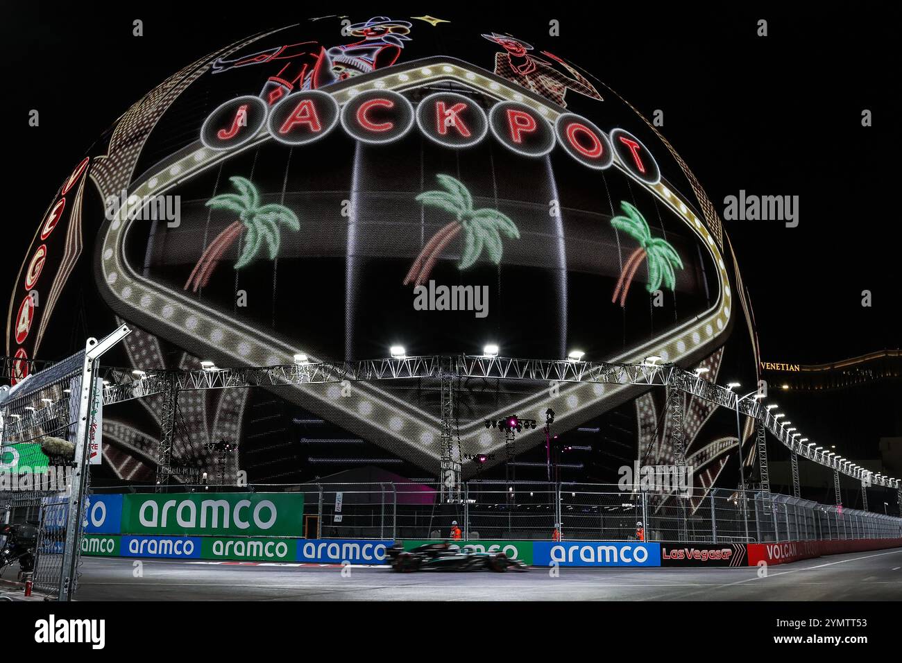 Las Vegas, NV, USA. 22nd Nov, 2024. A vehicle speeds by the Sphere ...