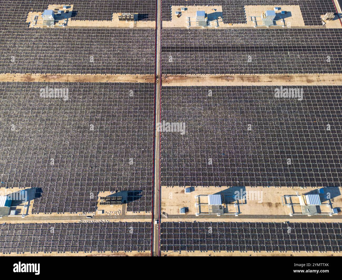 Eco building or factory in aerial view consist of solar or photovoltaic ...