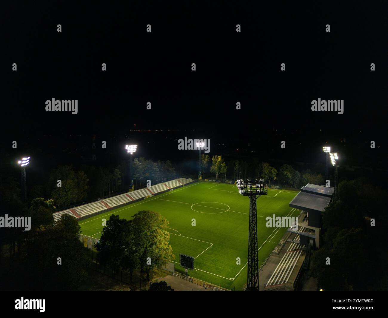 Photos of renovated stadium of FC Zeleznicar at evening with reflector ...