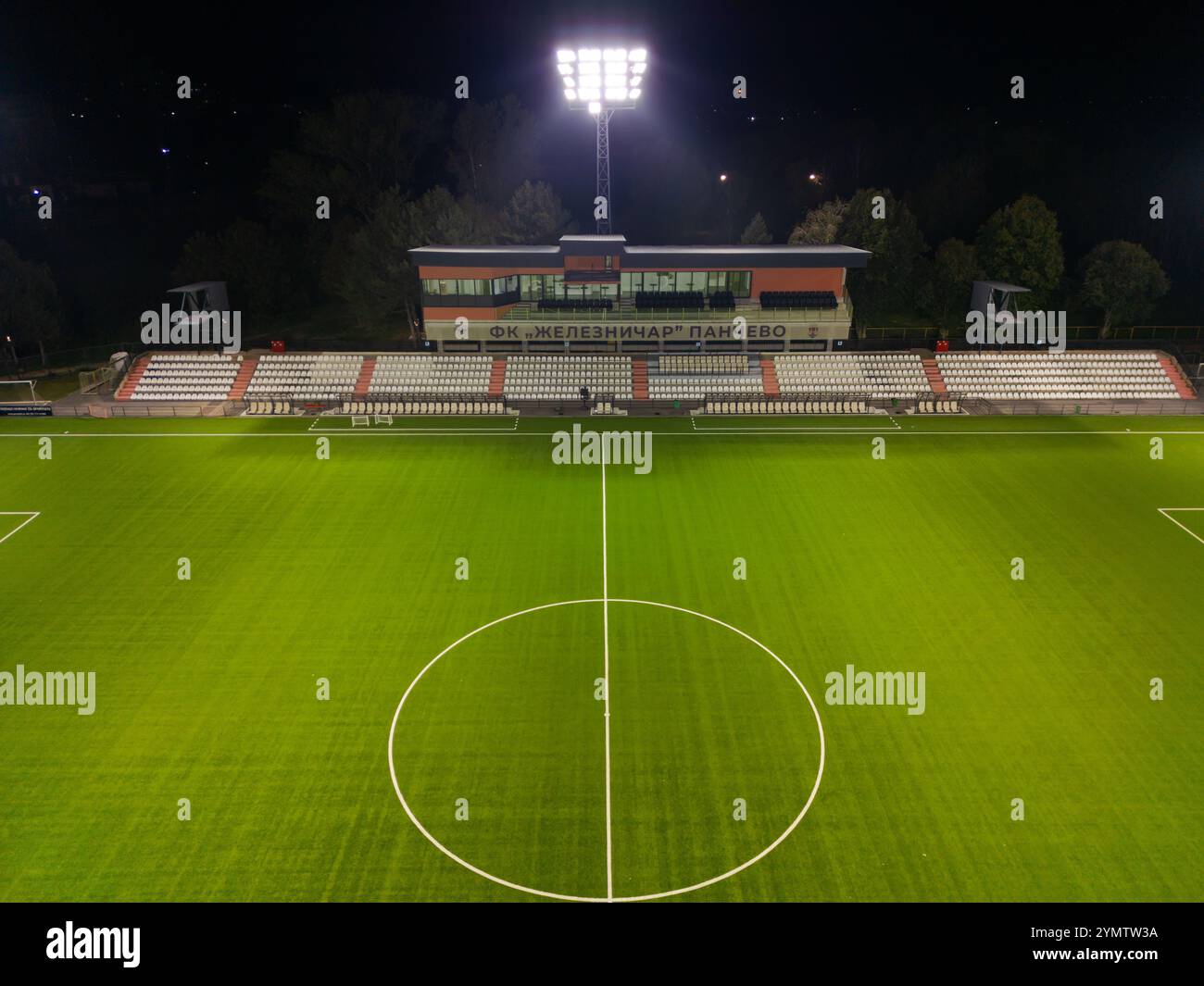 Photos of renovated stadium of FC Zeleznicar at evening with reflector ...