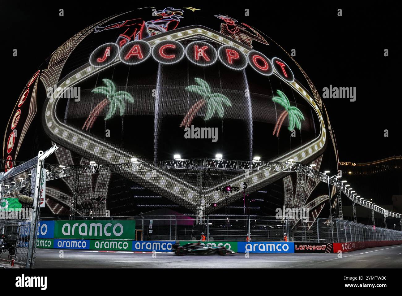 November 22, 2024: A vehicle speeds by the Sphere during qualifying at ...