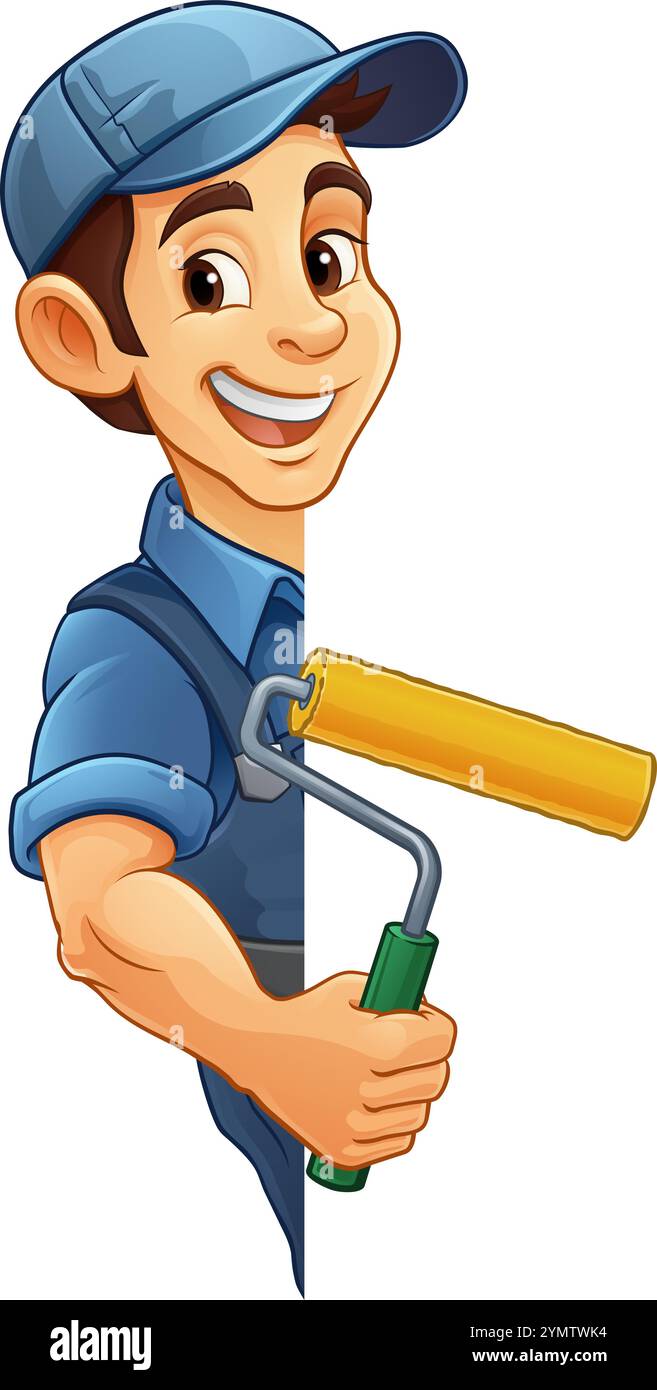 Painter Decorator Paint Roller Cartoon Handy Man Stock Vector Image ...