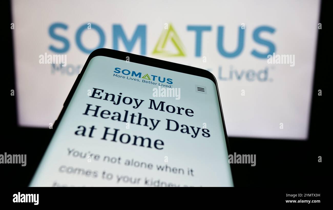 In this photo illustration, a smartphone with the website of US kidney care company Somatus Inc ...