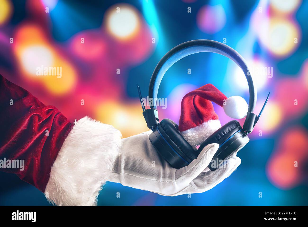 Festive and danceable Christmas music listening concept with Santa ...