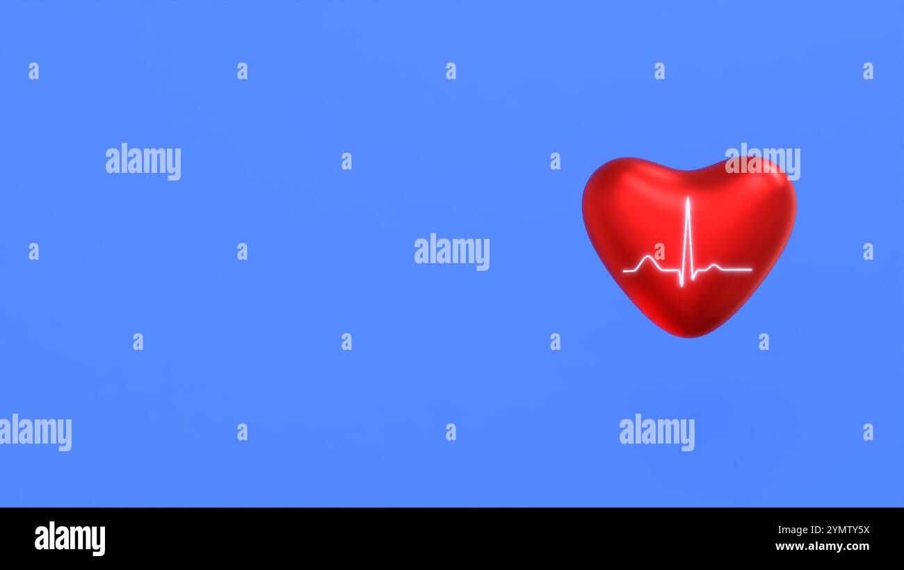 Heart and ECG line inside, blue background, space for text, banner ...