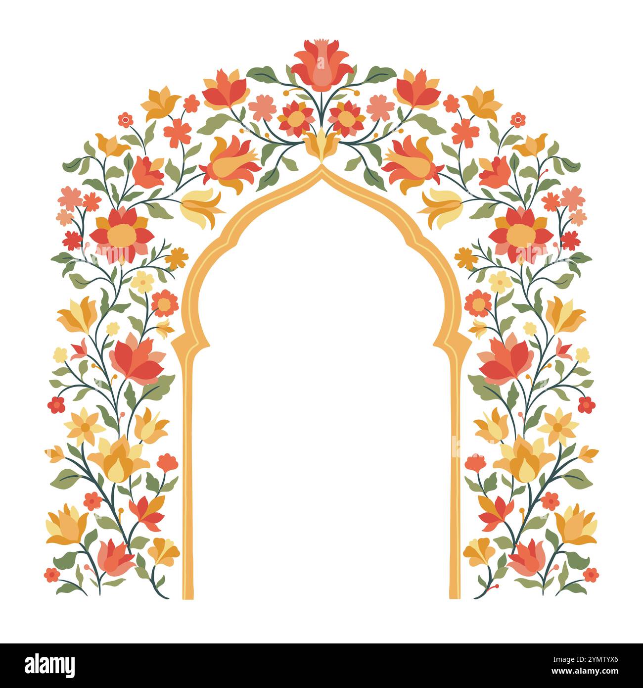Mughal decorative ornamental floral arch. Vintage intricate traditional mughal style with ...