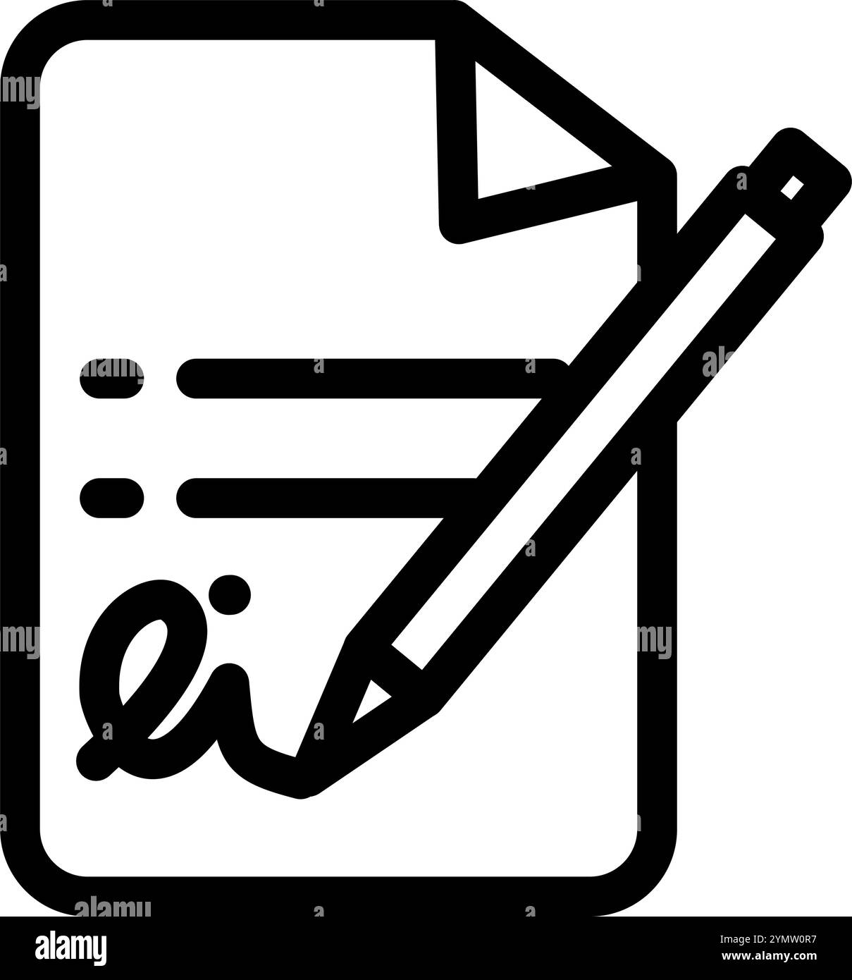 Document with written text, bullet points and signature icon symbol ...