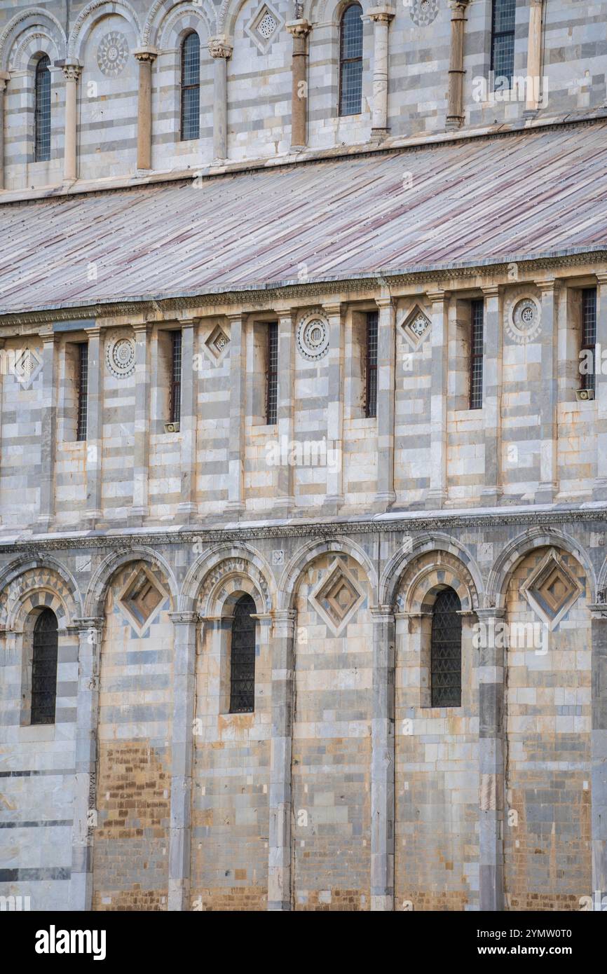 Architectural details of facade and dome of medieval Pisa Cathedral in ...