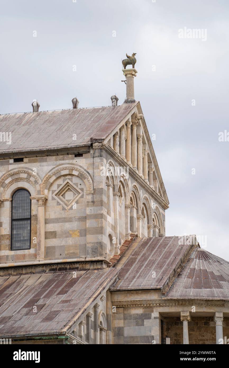 Architectural details of facade and dome of medieval Pisa Cathedral in ...