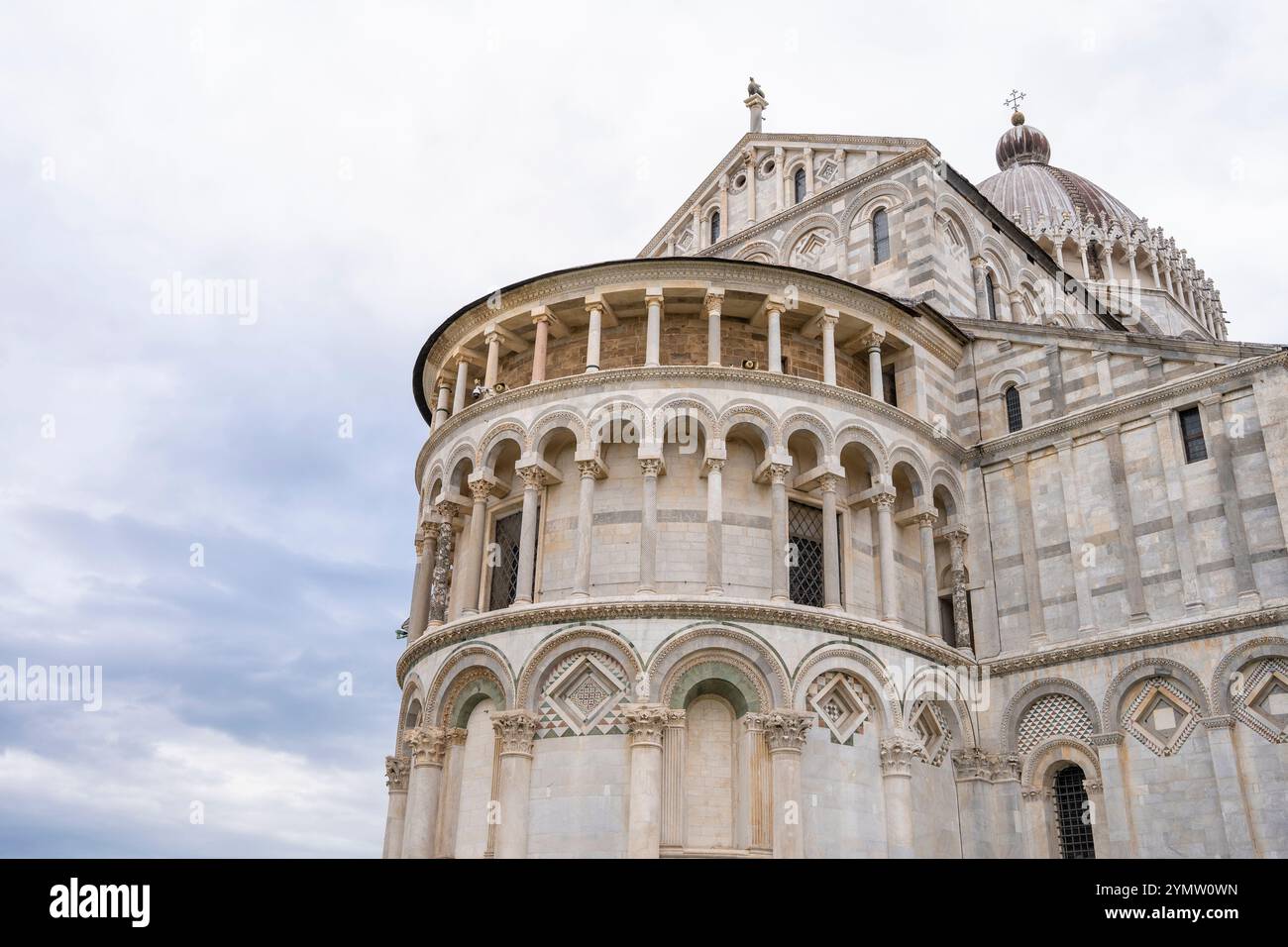 Architectural details of facade and dome of medieval Pisa Cathedral in ...