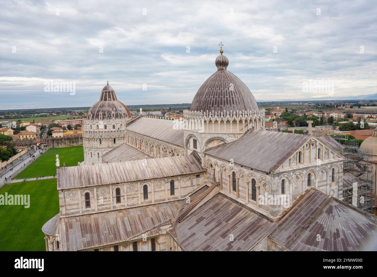 Architectural details of facade and dome of medieval Pisa Cathedral in ...