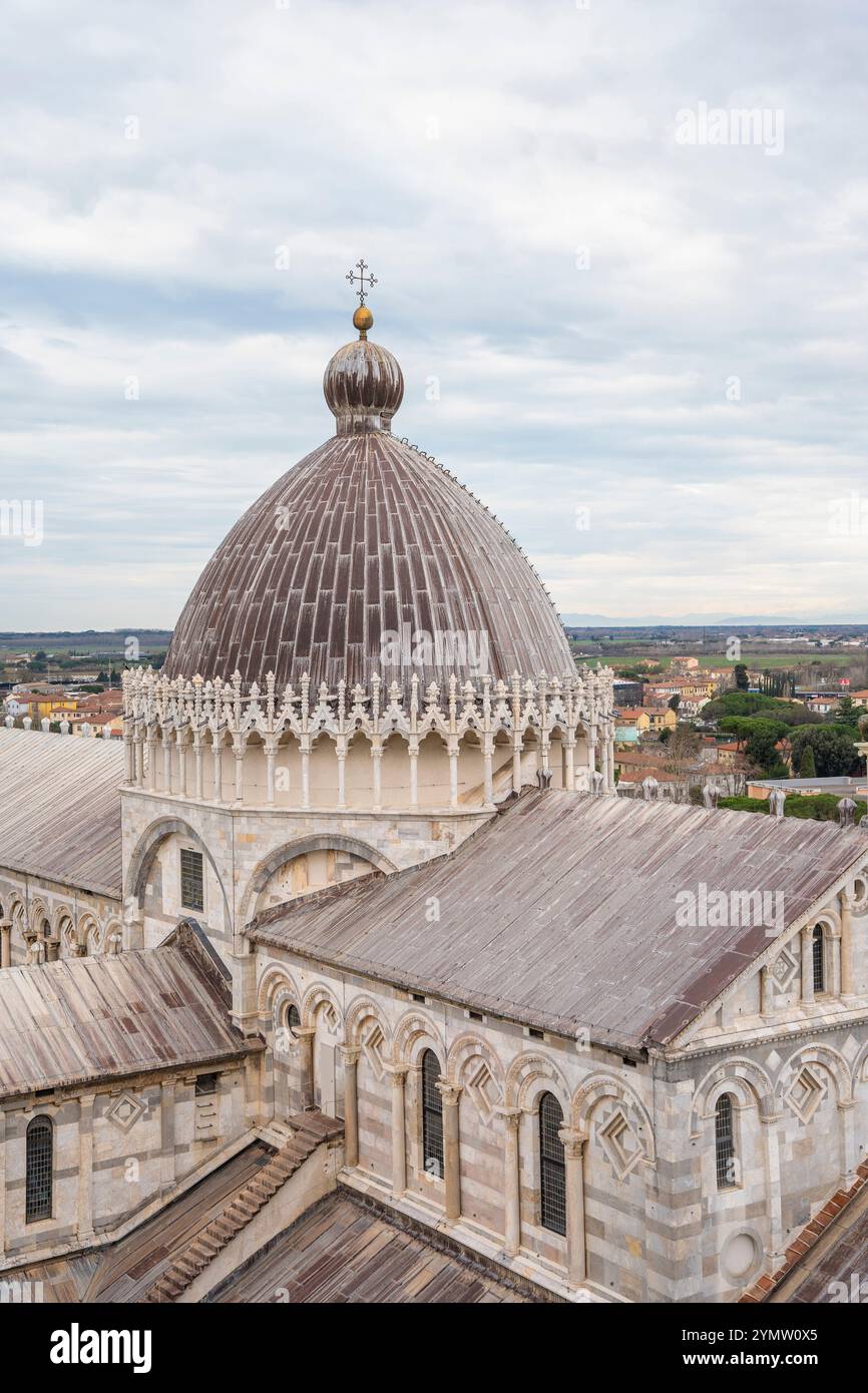 Architectural details of facade and dome of medieval Pisa Cathedral in ...