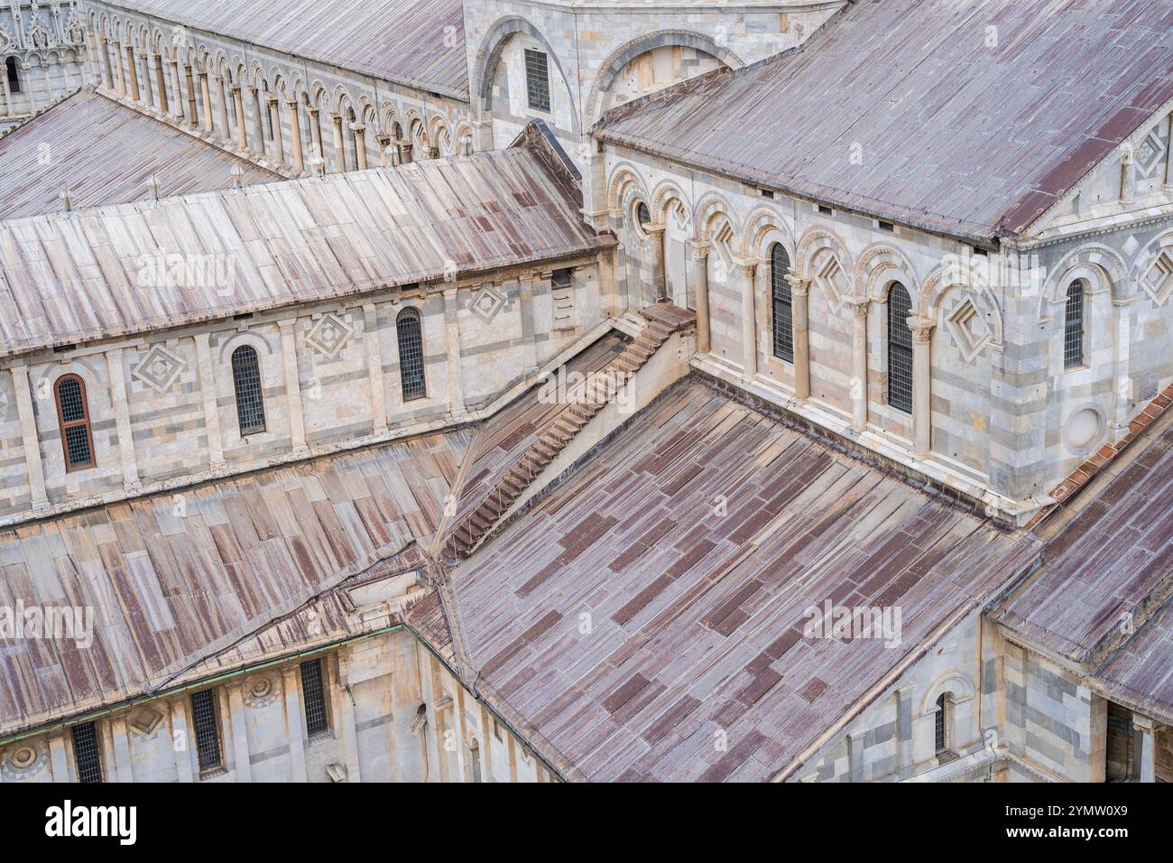 Architectural details of facade and dome of medieval Pisa Cathedral in ...