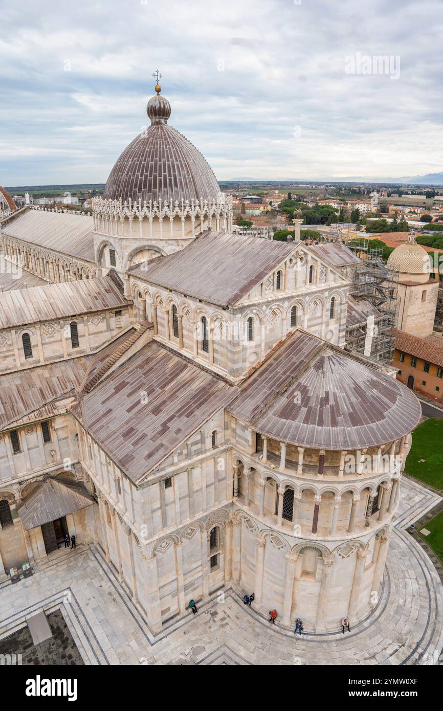 Architectural details of facade and dome of medieval Pisa Cathedral in ...