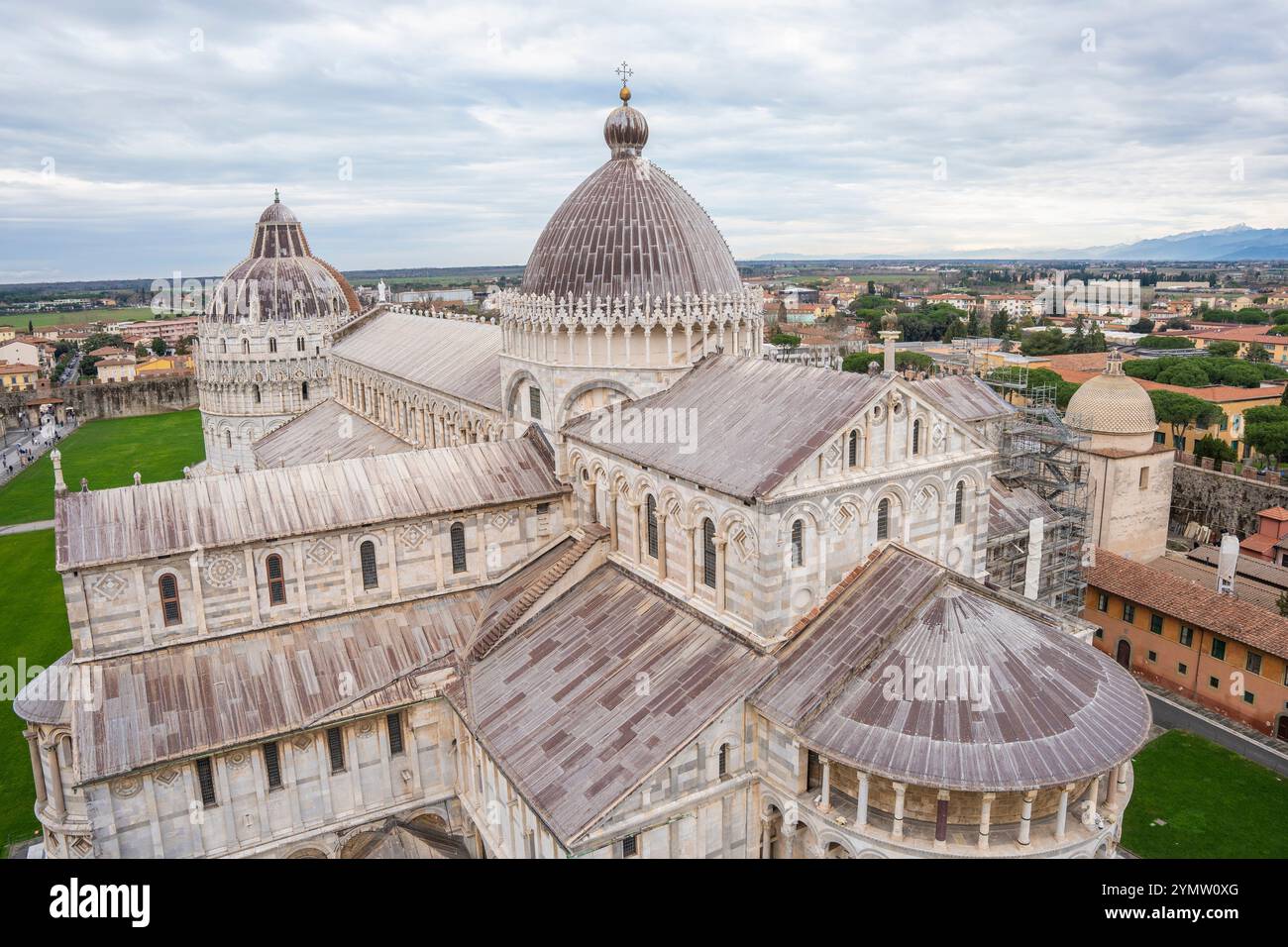 Architectural details of facade and dome of medieval Pisa Cathedral in ...