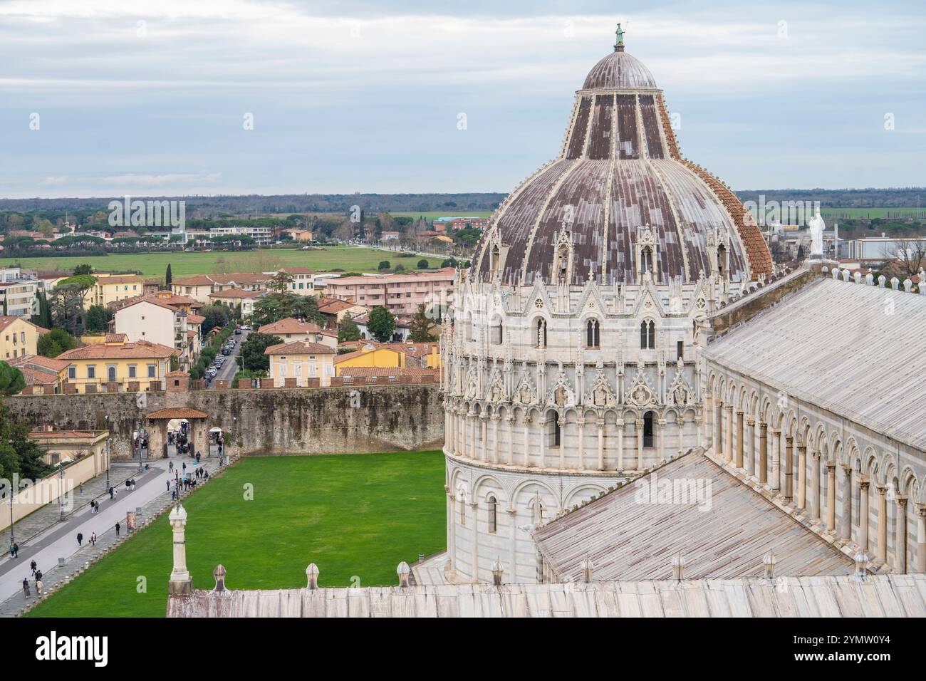 Architectural details of facade and dome of medieval Pisa Cathedral in ...