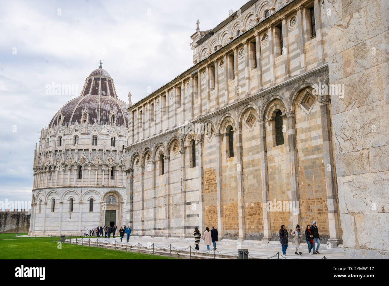Architectural details of facade and dome of medieval Pisa Cathedral in ...