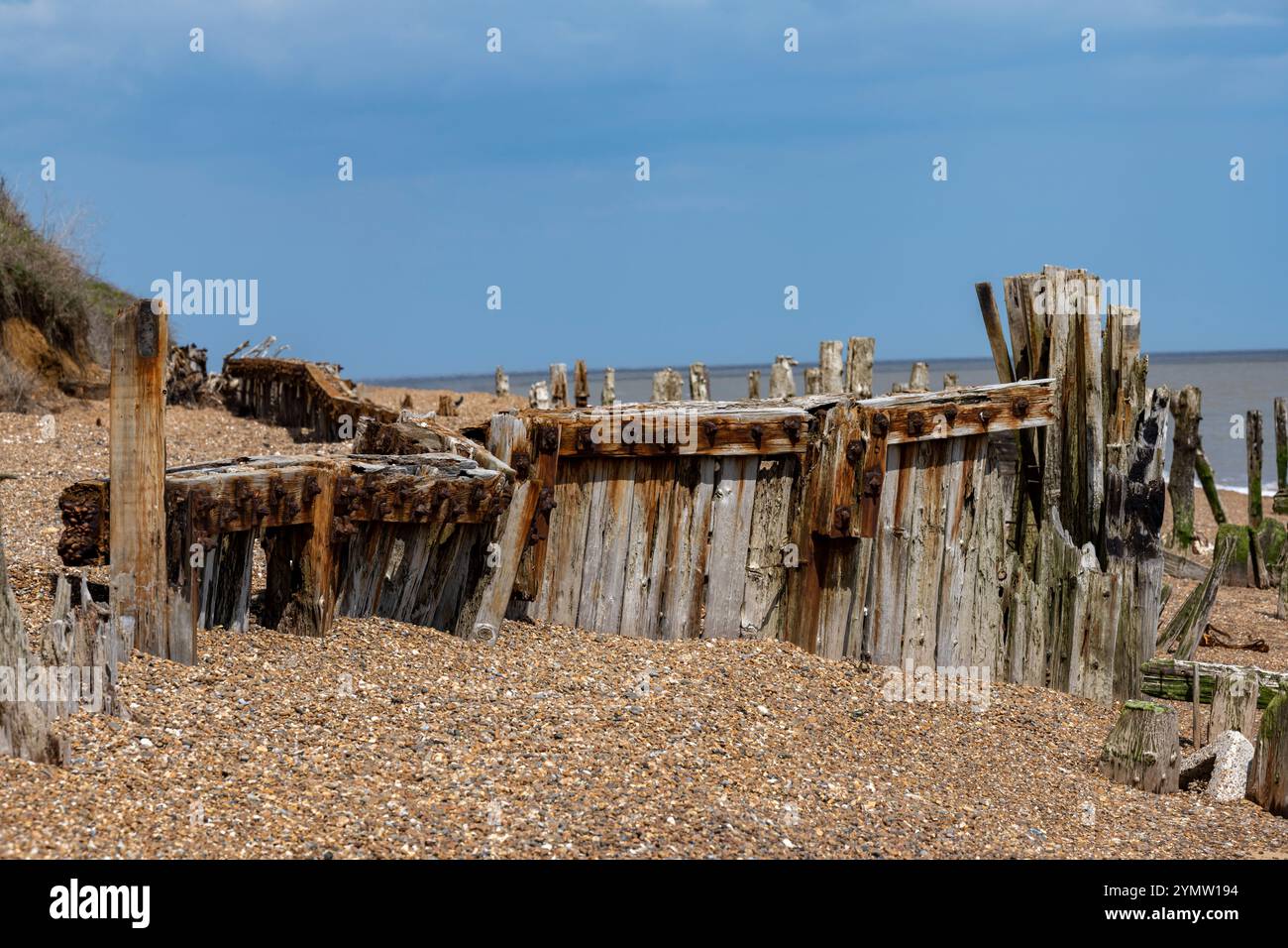 Historic wooden coastal defence groynes hi-res stock photography and ...