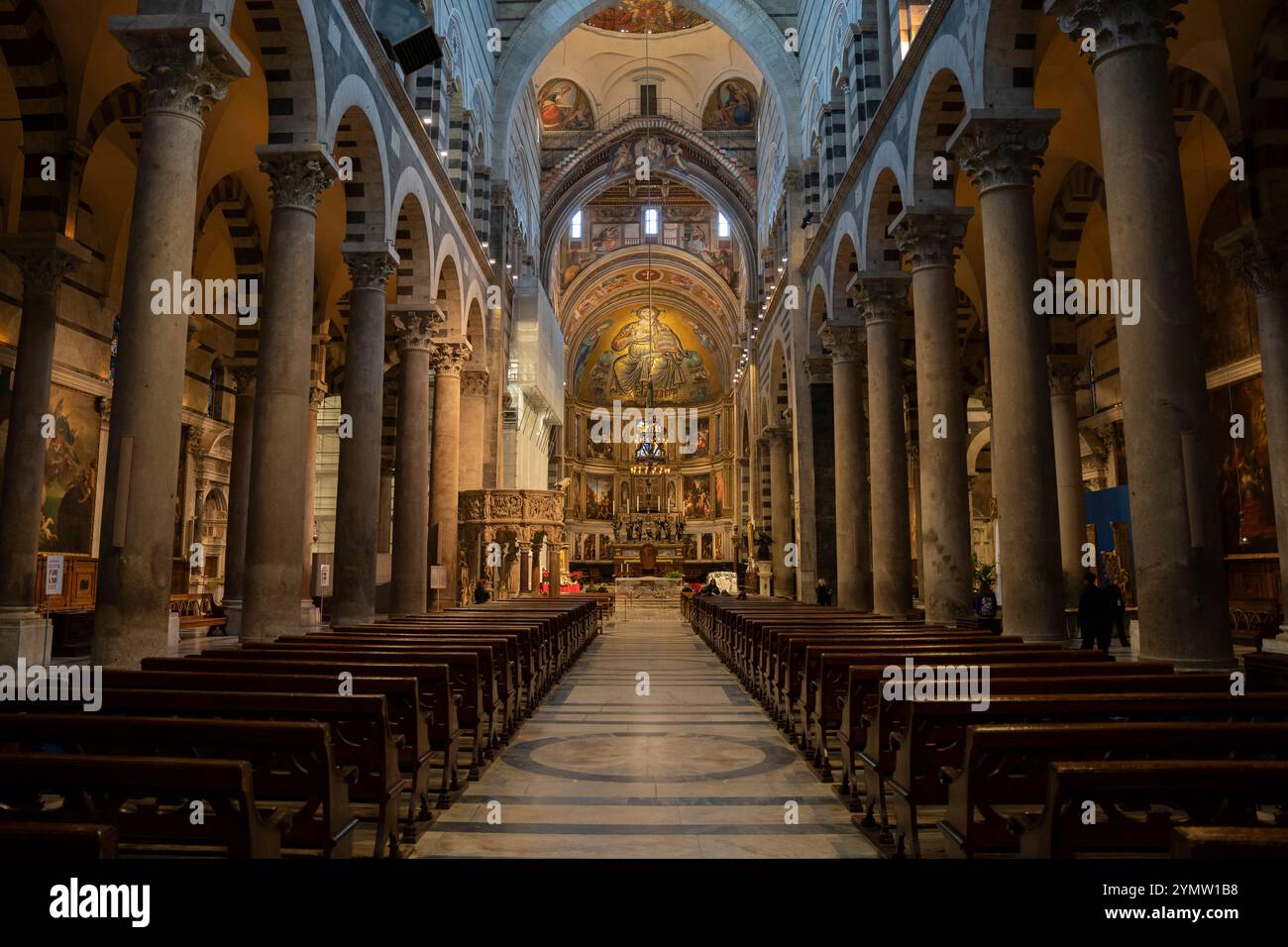 Interior view of the Pisa Cathedral (Santa Maria Assunta) on the Square ...