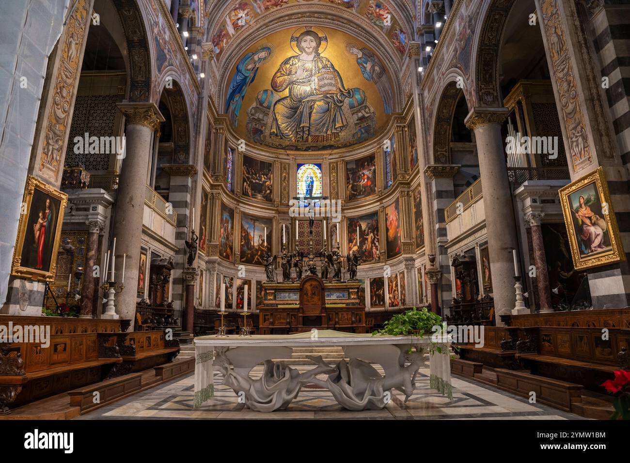 Interior view of the Pisa Cathedral (Santa Maria Assunta) on the Square ...
