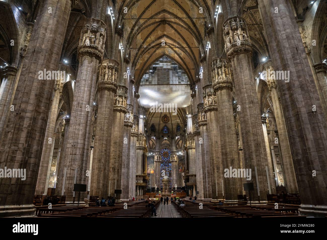 Interior view Inside the famous Duomo, the cathedral of Milan city ...