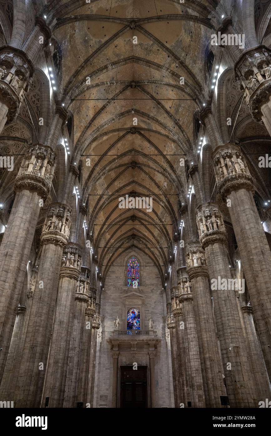Interior view Inside the famous Duomo, the cathedral of Milan city ...