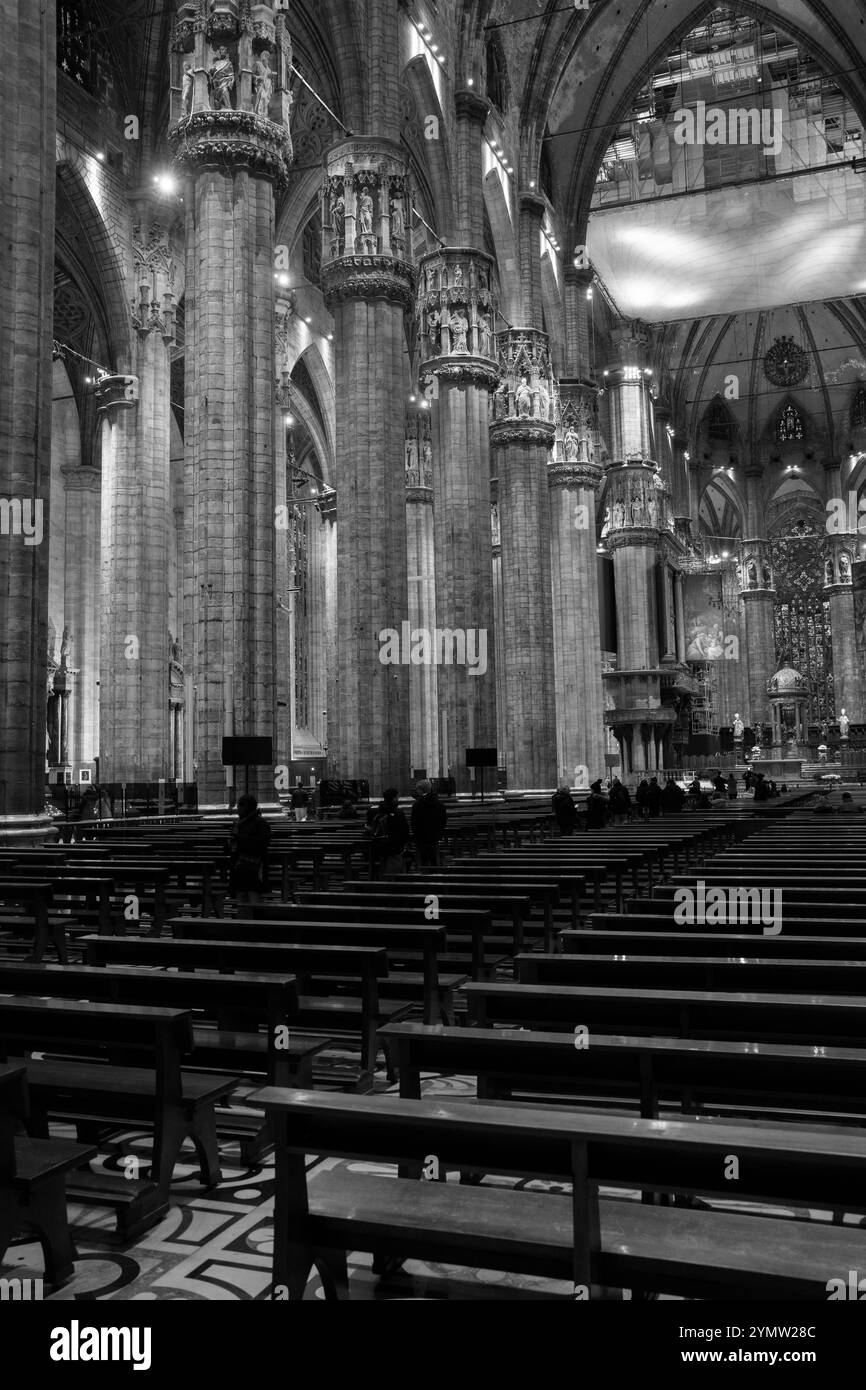 Interior view Inside the famous Duomo, the cathedral of Milan city ...