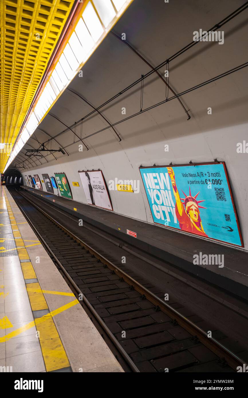 San Donato Milanese metro station. Empty station and subway car ...