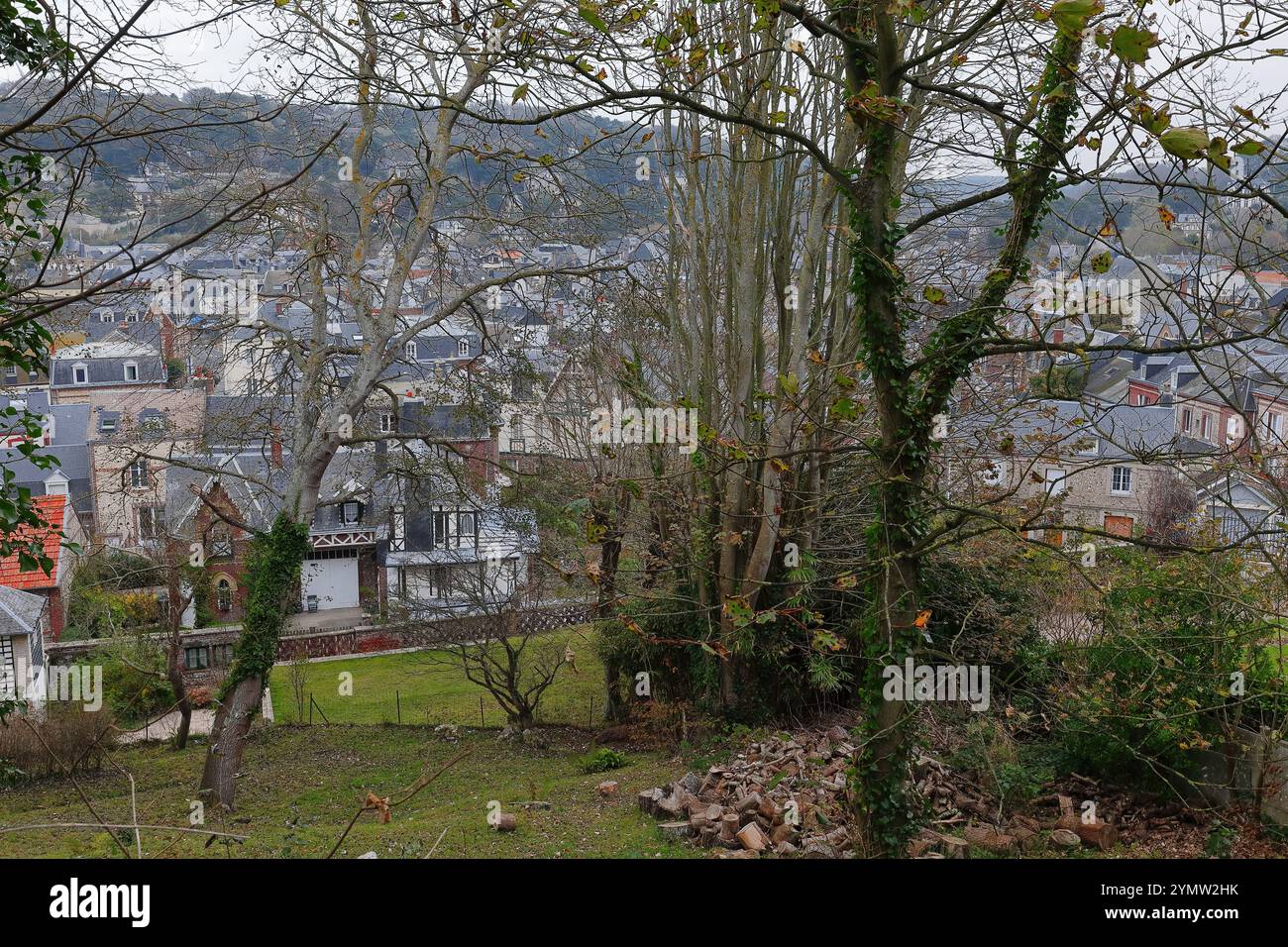 033 Brickwork facades and slate-like roofs of most of the town's ...