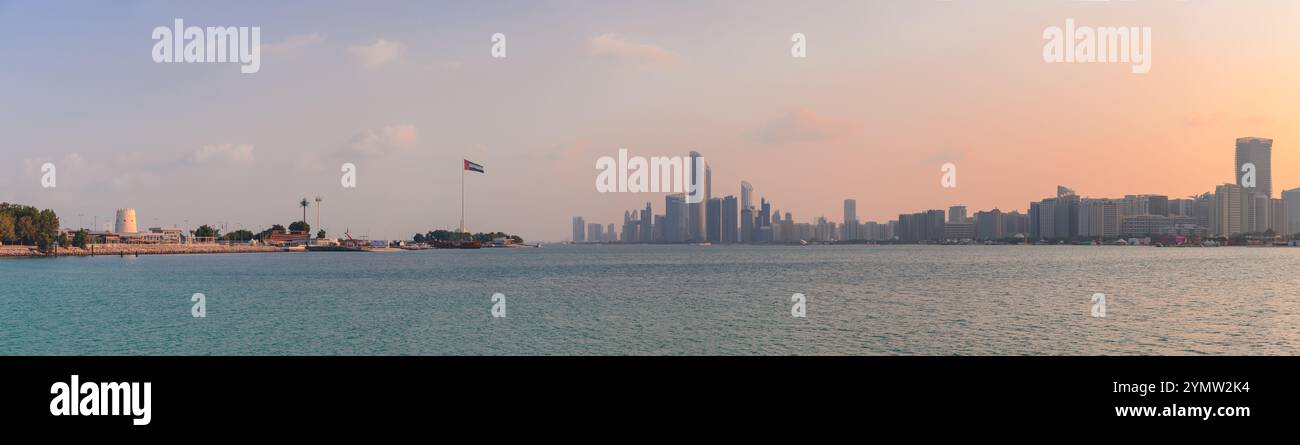 Abu Dhabi, UAE - January 4, 2024: Panoramic view of the city skyline ...
