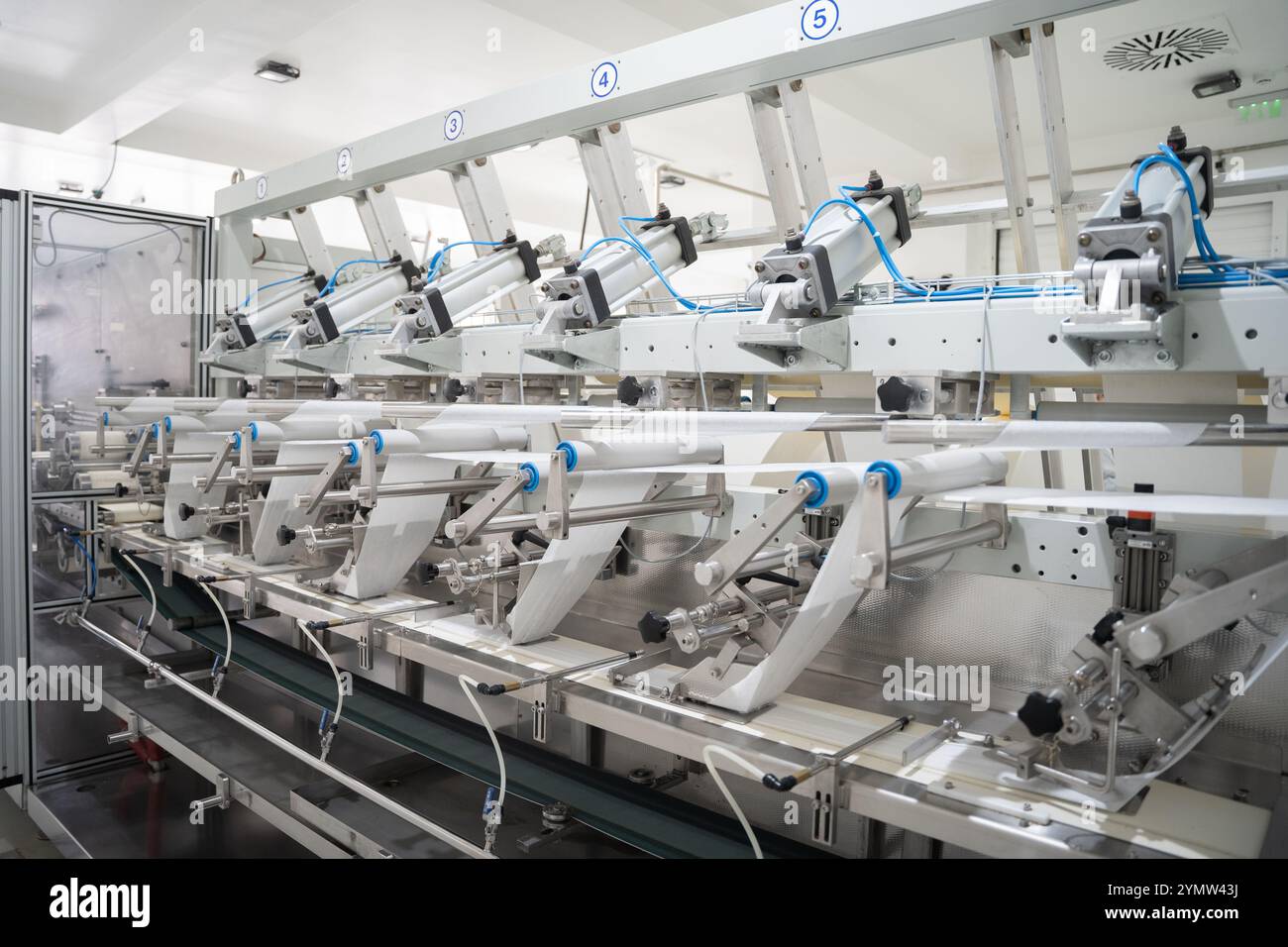 Wet wipes at the production stage. Industrial wet wipes machine Stock ...