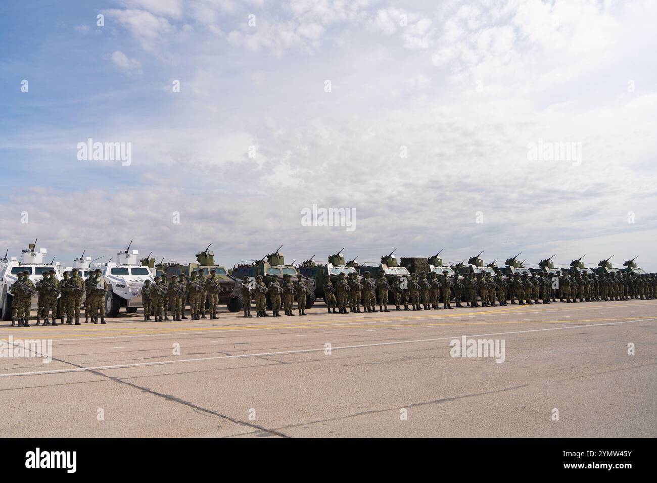Presentation of Serbian Armed Forces. Rows of Soldiers with Modern ...
