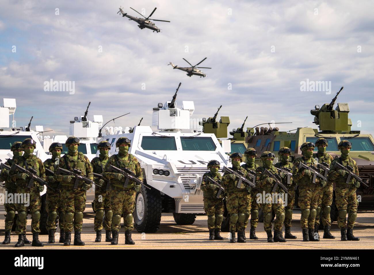 Presentation of Serbian Armed Forces. Rows of Soldiers with Modern ...