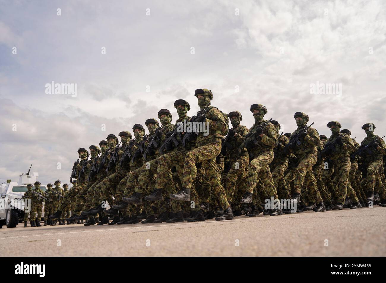 Presentation of Serbian Armed Forces. Rows of Soldiers with Modern ...