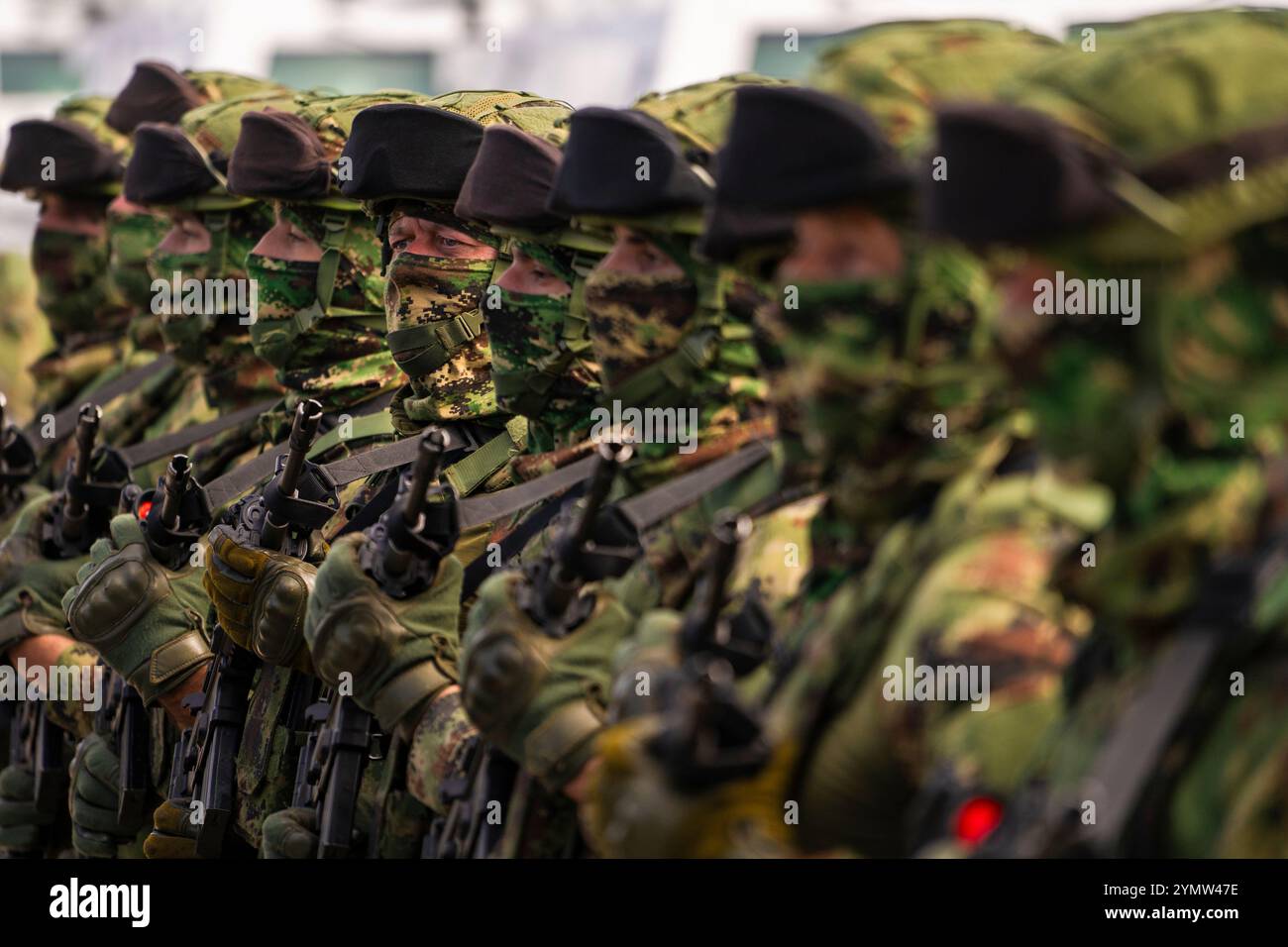 Presentation of Serbian Armed Forces. Rows of Soldiers with Modern ...