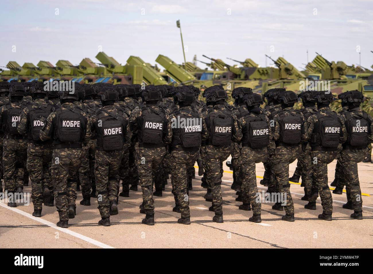 Presentation of Serbian Armed Forces. Rows of Soldiers with Modern ...