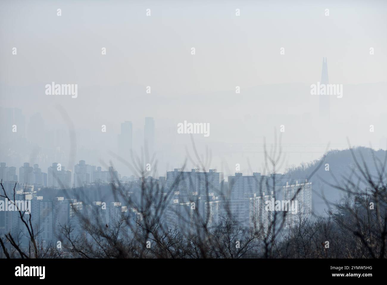 Smog pollution covering cityscape of Seoul capital of South Korea on 1 ...