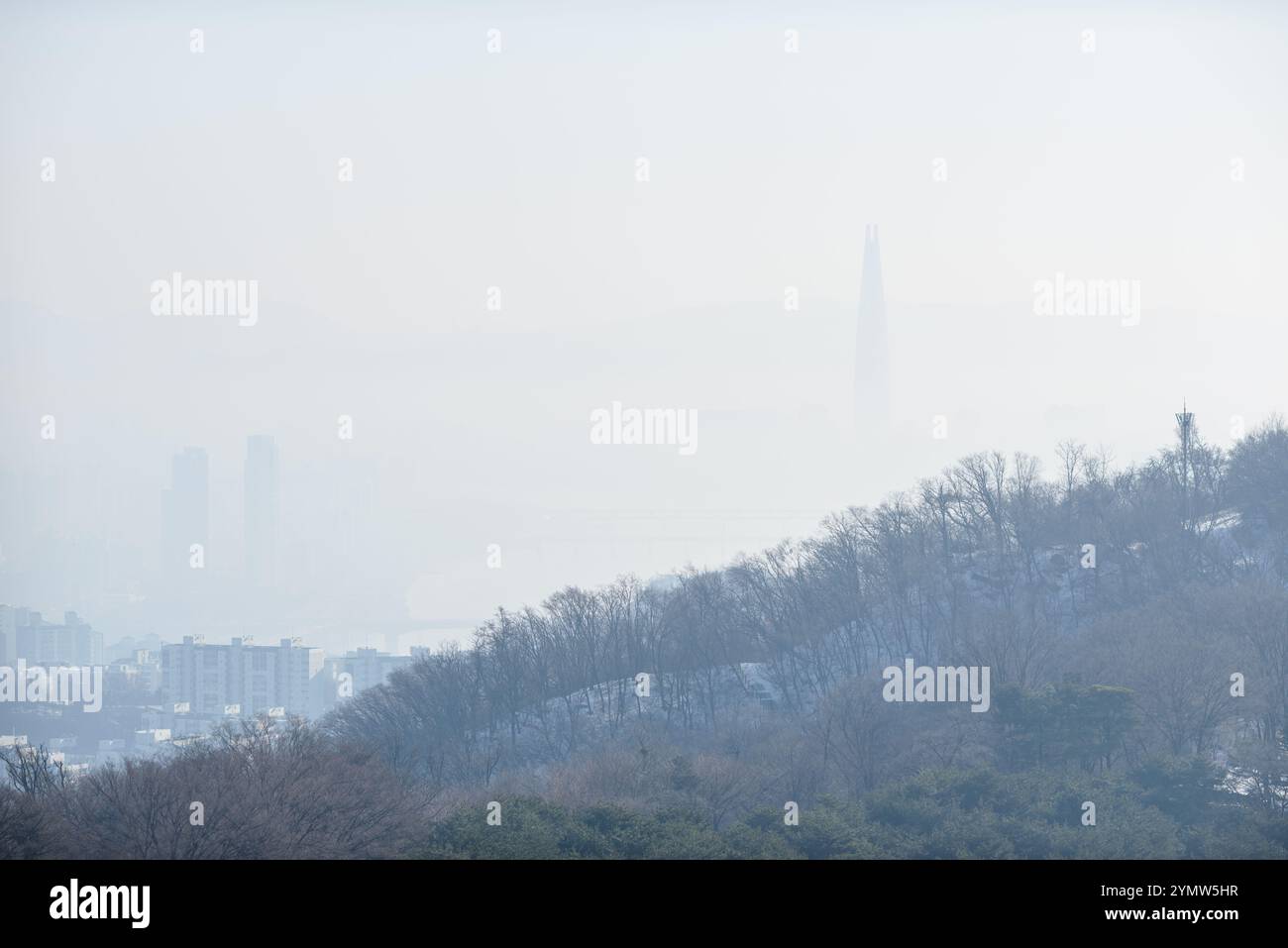 Smog pollution covering cityscape of Seoul capital of South Korea on 1 ...
