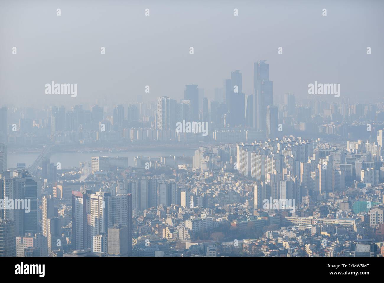 Smog pollution covering cityscape of Seoul capital of South Korea on 1 ...