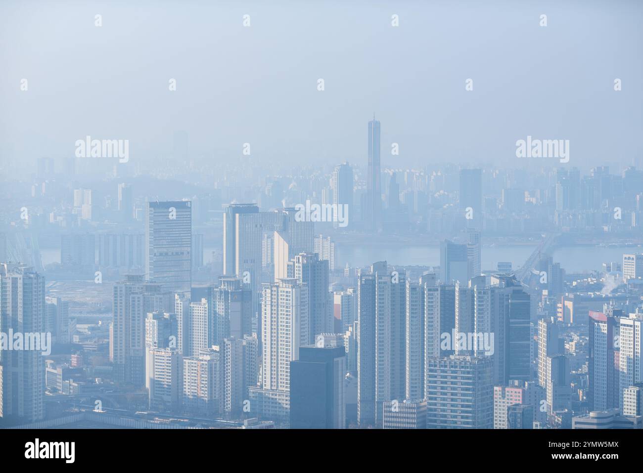 Smog pollution covering cityscape of Seoul capital of South Korea on 1 ...