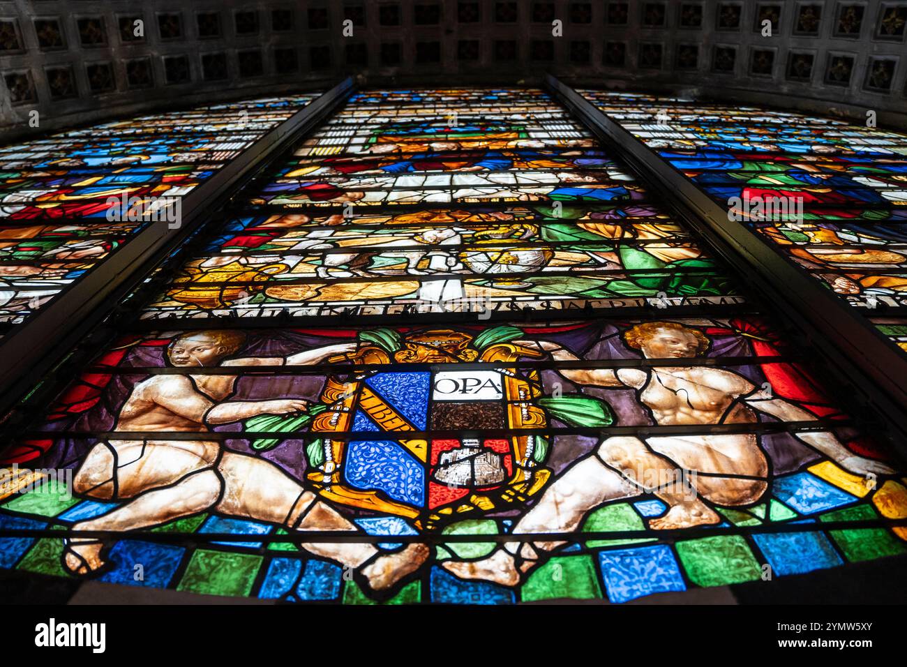 Stained glass window in Museo dell Opera Duomo that is Museum of Cathedral in Siena, Tuscany ...