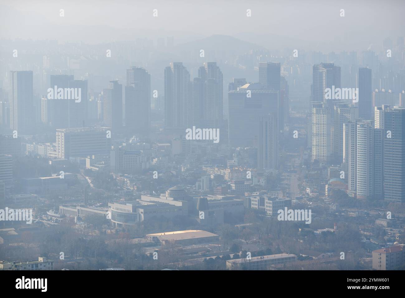 Smog pollution covering cityscape of Seoul capital of South Korea on 1 ...