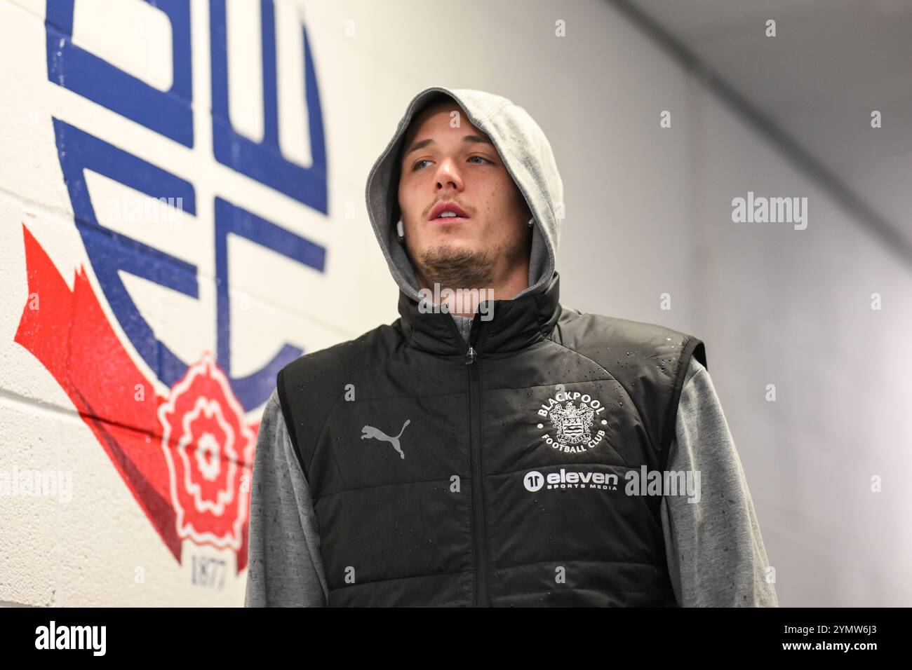 Oliver Casey of Blackpool arrives ahead of the Sky Bet League 1 match ...