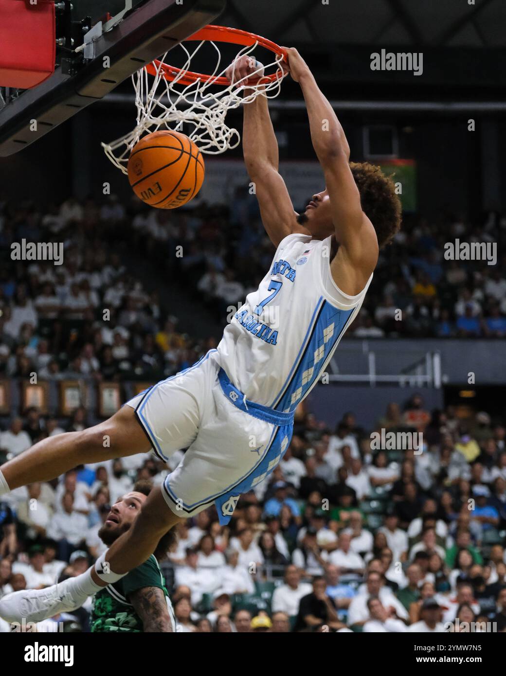 November 22, 2024: North Carolina guard Seth Trimble (7) dunks the ball ...