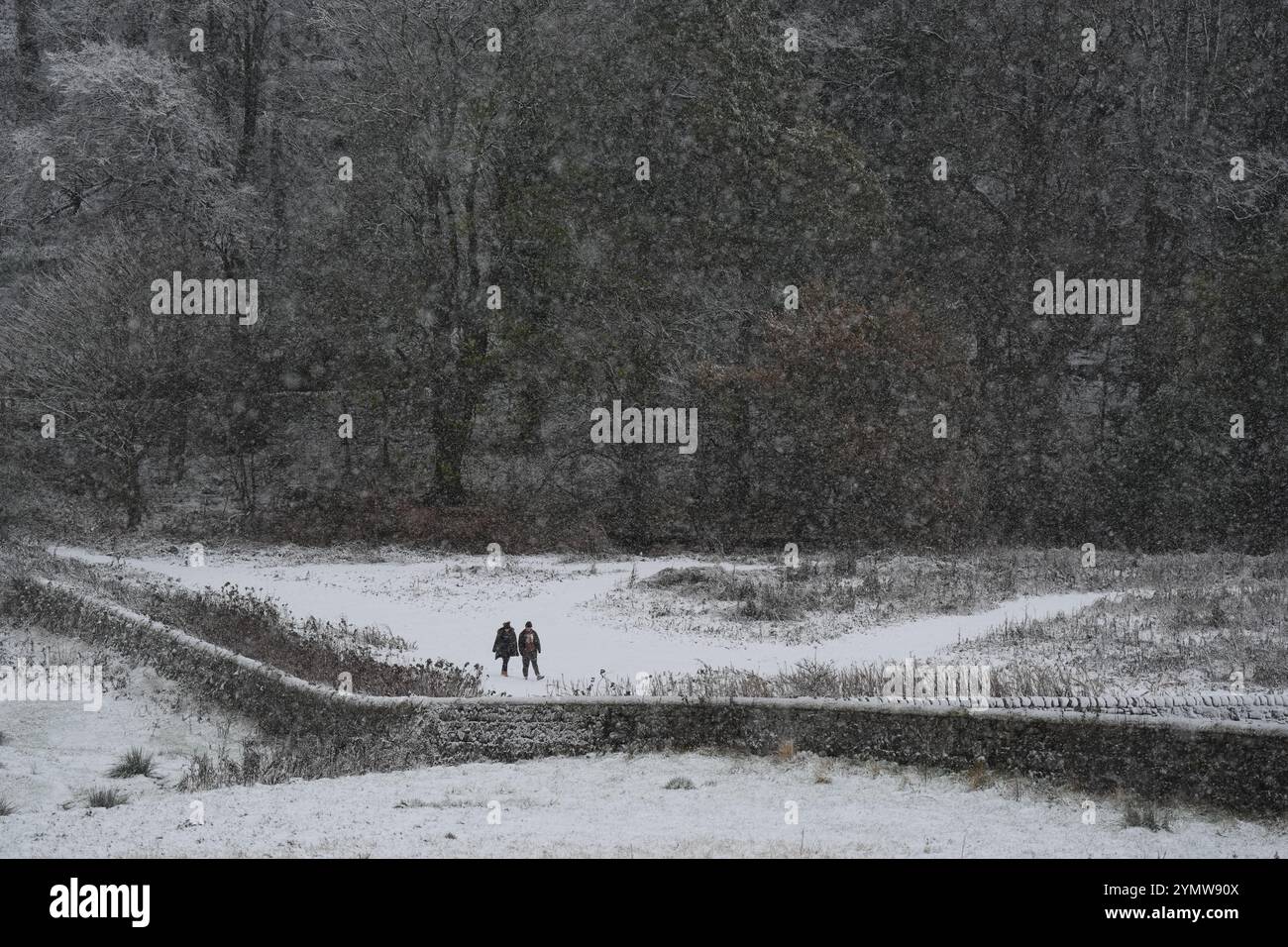 People walk in the snow at Stirling Castle, Stirling, Scotland. Storm ...